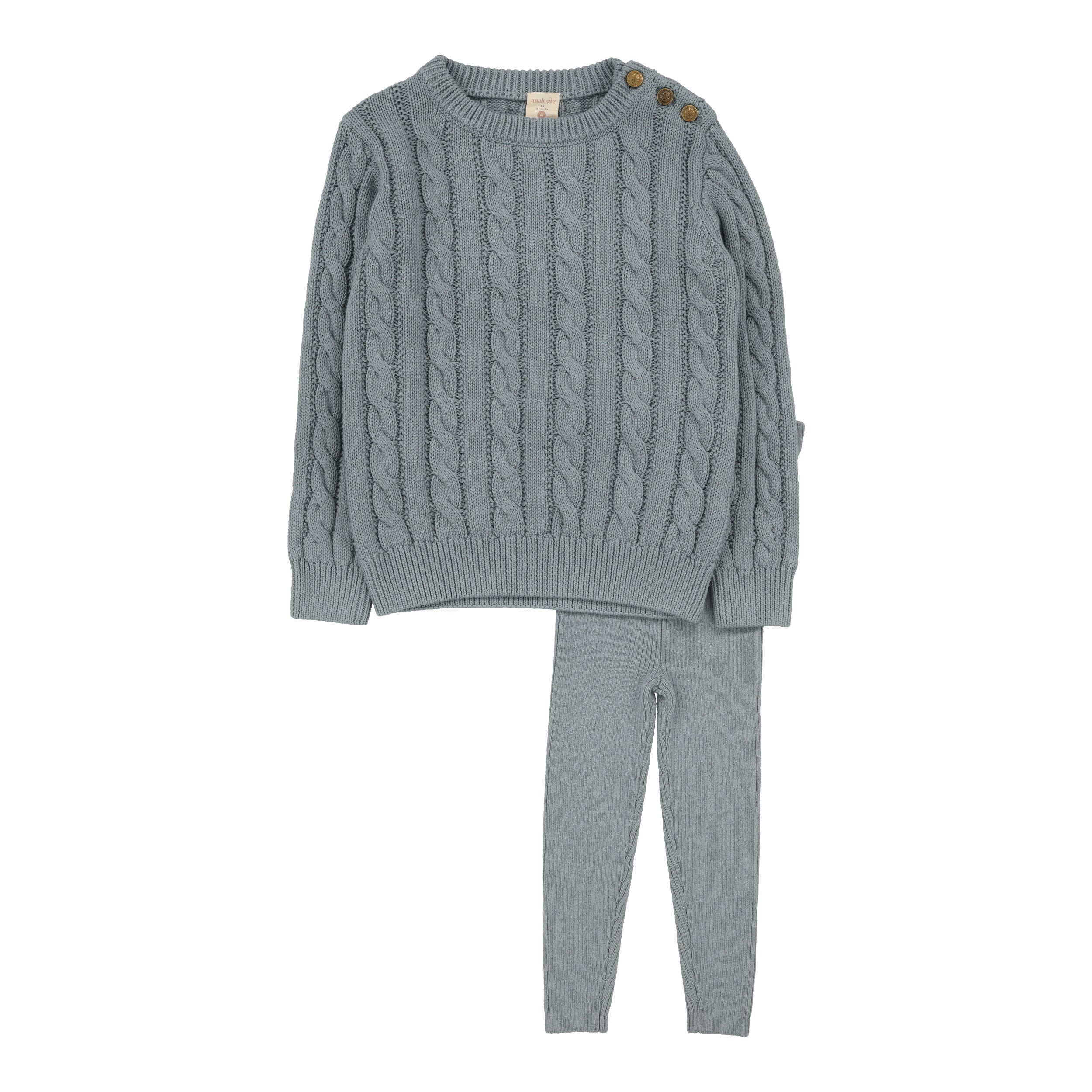 Analogie Cable Knit Set Dusty Blue – bubblegumkids